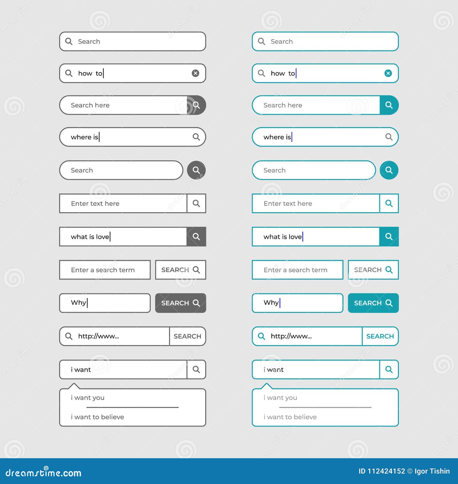 Set of Search Bar Design Elements. Vector Illustration Stock Vector ...