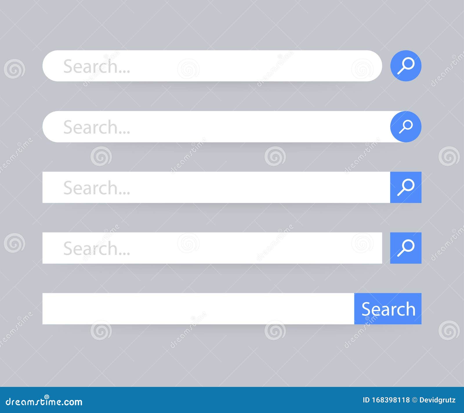 Set Search Bar Vector Element Design, Set of Search Boxes Ui Template Isolated on Blue ...