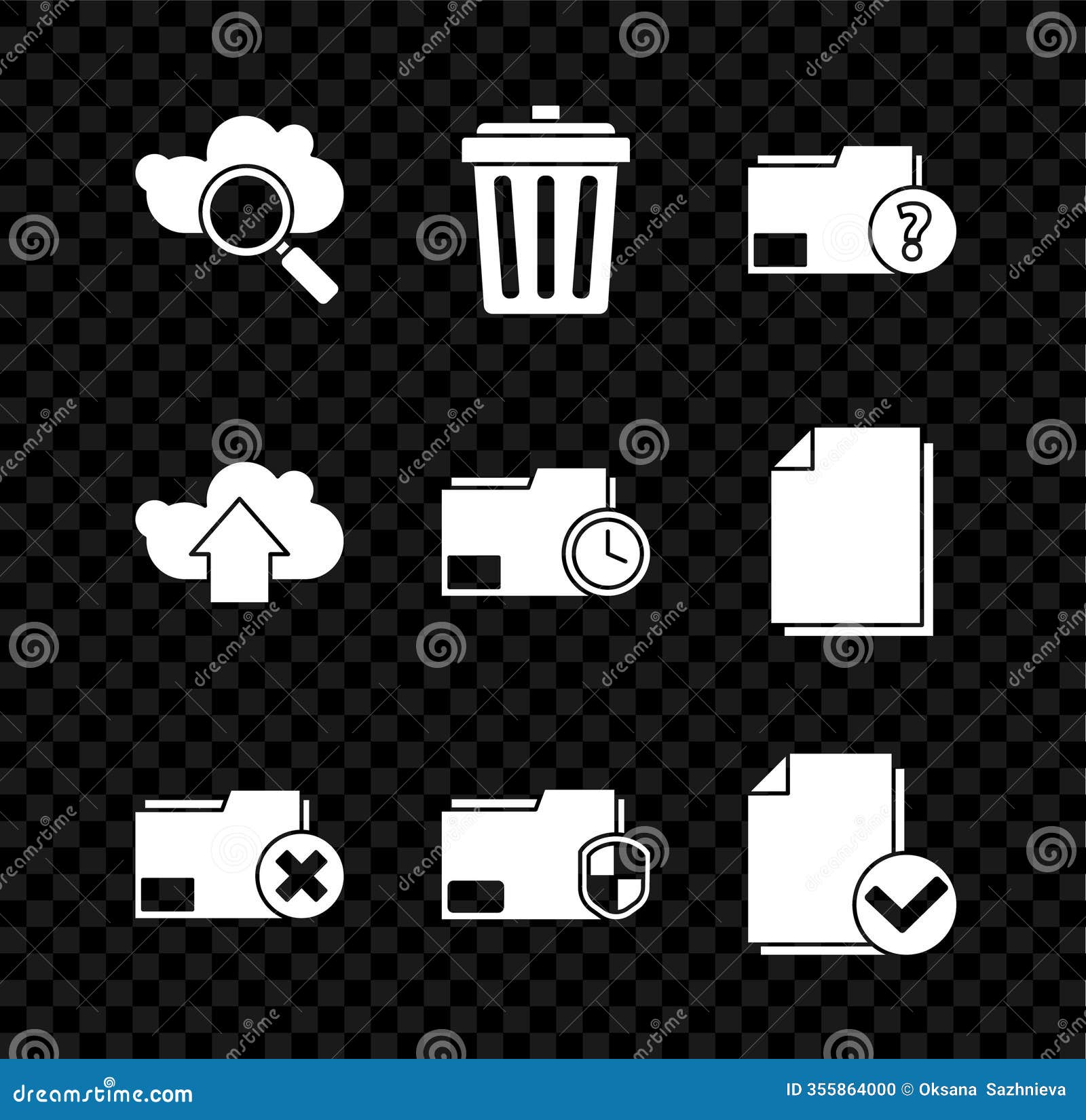 Set Search Cloud Computing, Trash Can, Unknown Document Folder, Delete, Document Protection, and ...