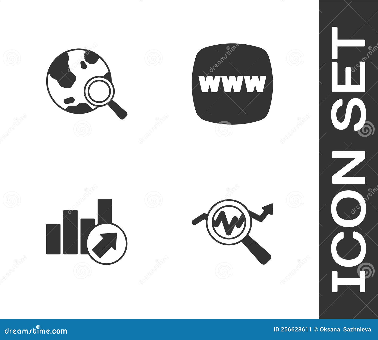 Set Search Data Analysis, Globe, Financial Growth And Website Template Icon. Vector Stock Image ...