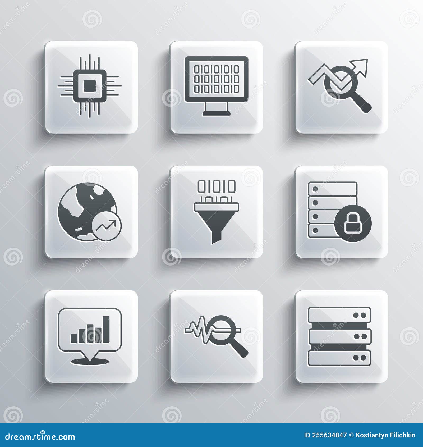 Set Search Data Analysis, Server, Security with Padlock, Binary Code ... Set Search Data Analysis, Server, Security with Padlock, Binary Code ...