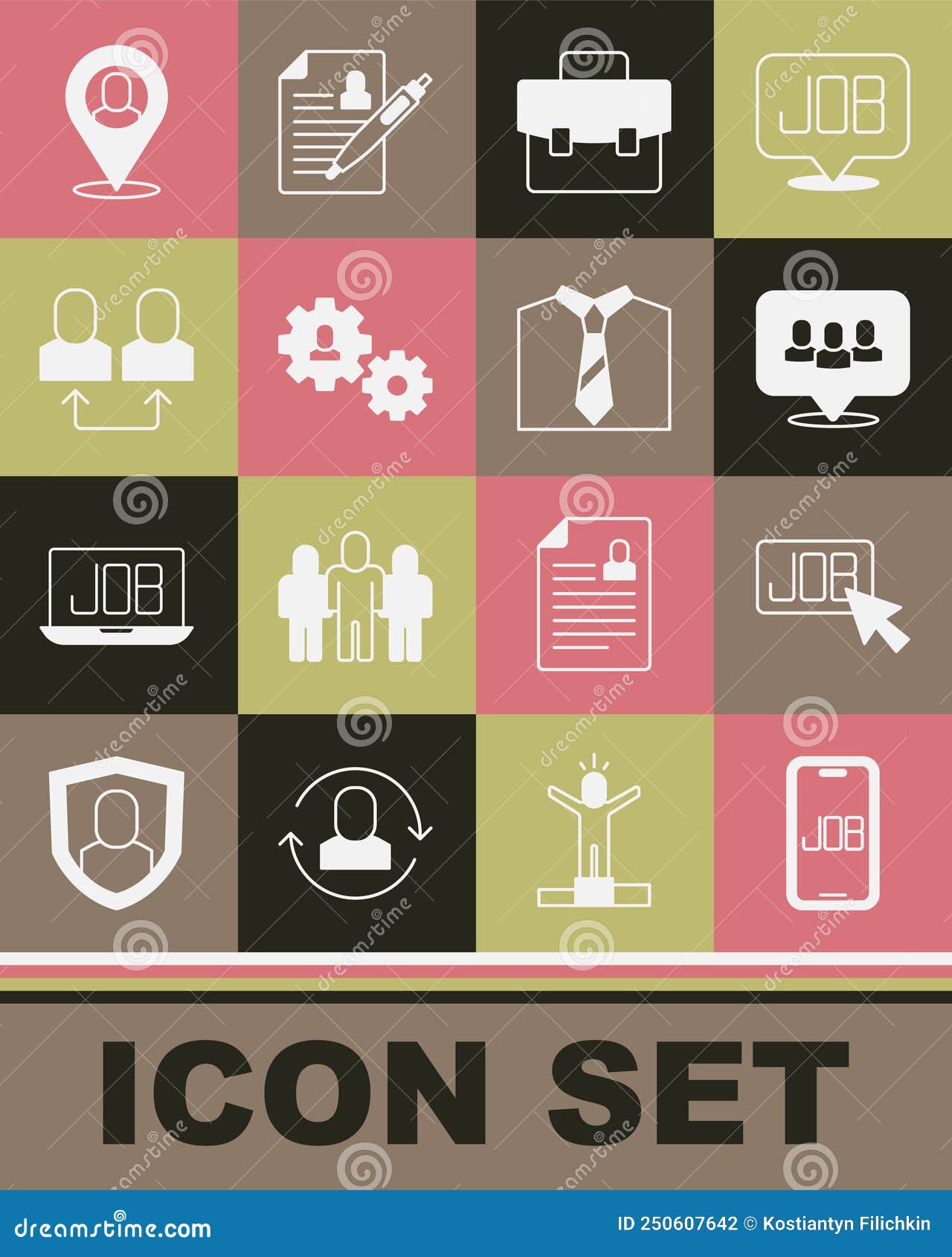 Set Search Job, Project Team Base, Briefcase, Human with Gear, Exchange ...