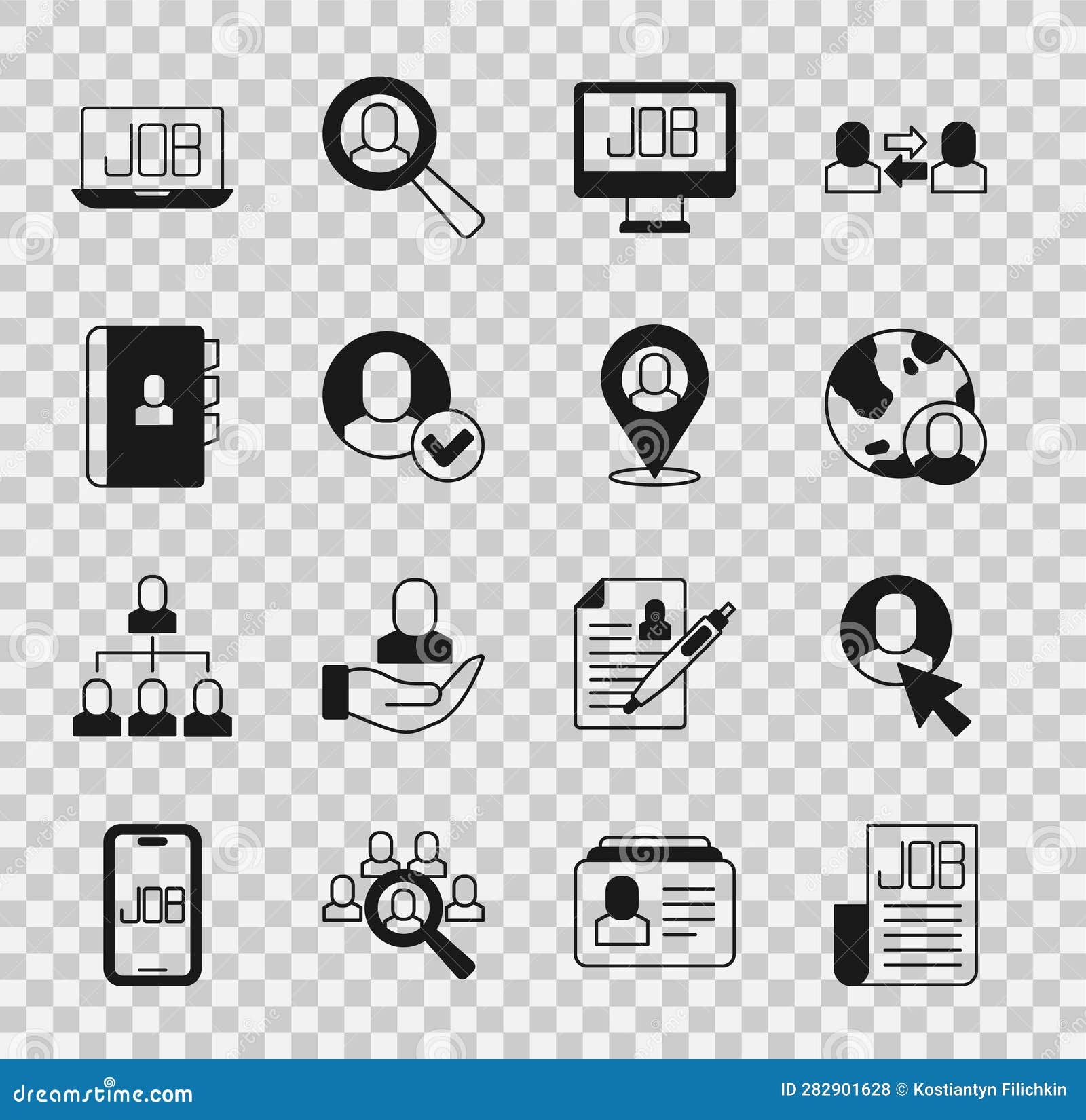 Set Search Job, Worker, Globe and People, Resume, and Location Icon ...