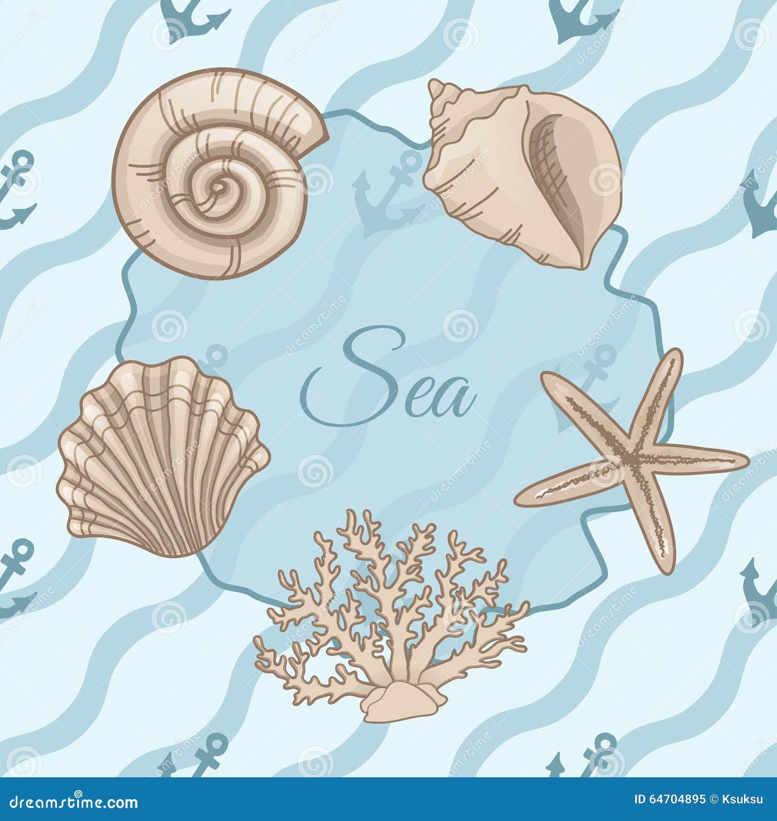 Set of Seashells with Seamless Patterns of Waves Stock Vector ...