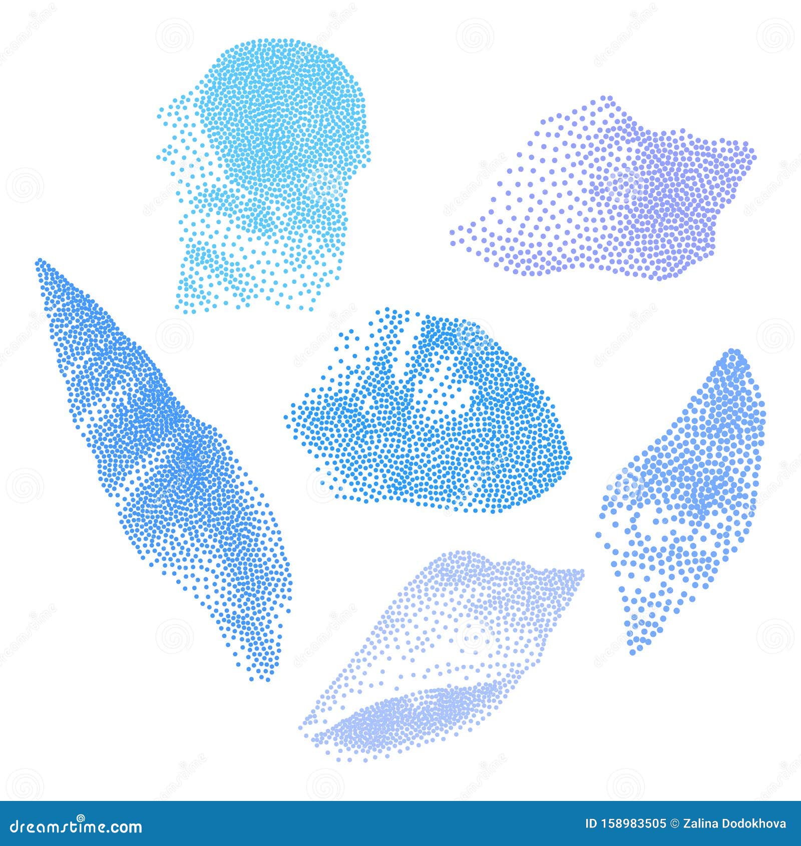 Set of Seashells on White Background, Seashells in Pointillism Style ...