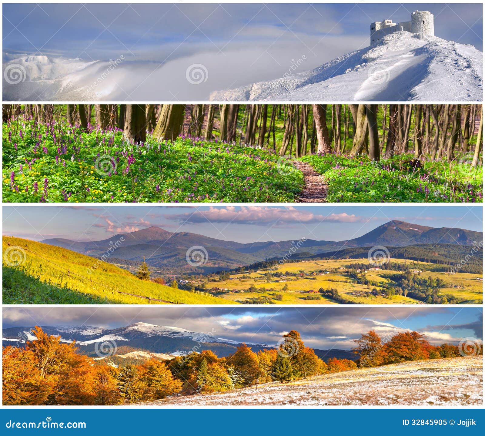 Set of the 4 Seasons Landscape Stock Image - Image of panorama ...
