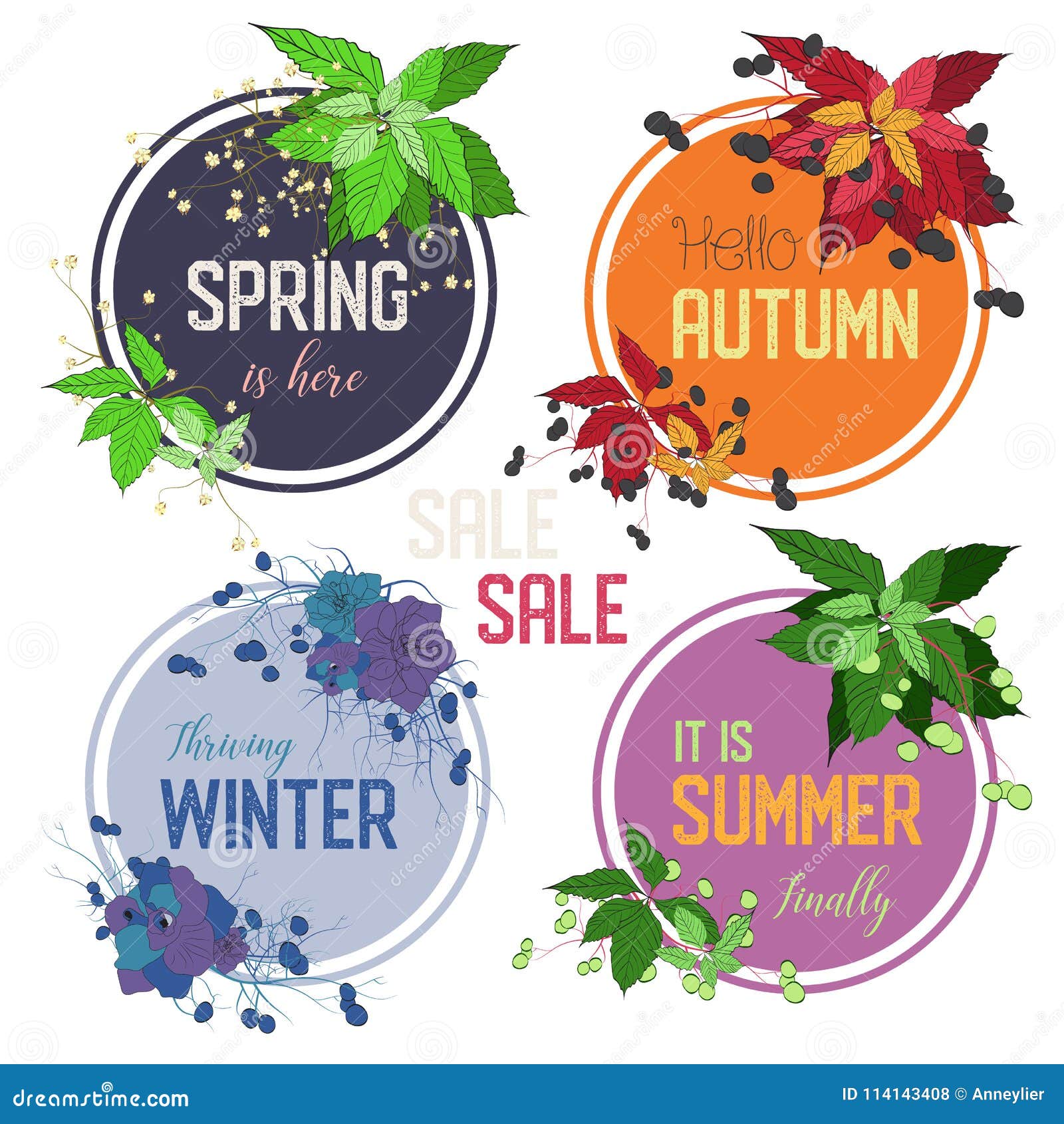 Set of 4 Seasons Decorated Frames Stock Vector - Illustration of ...