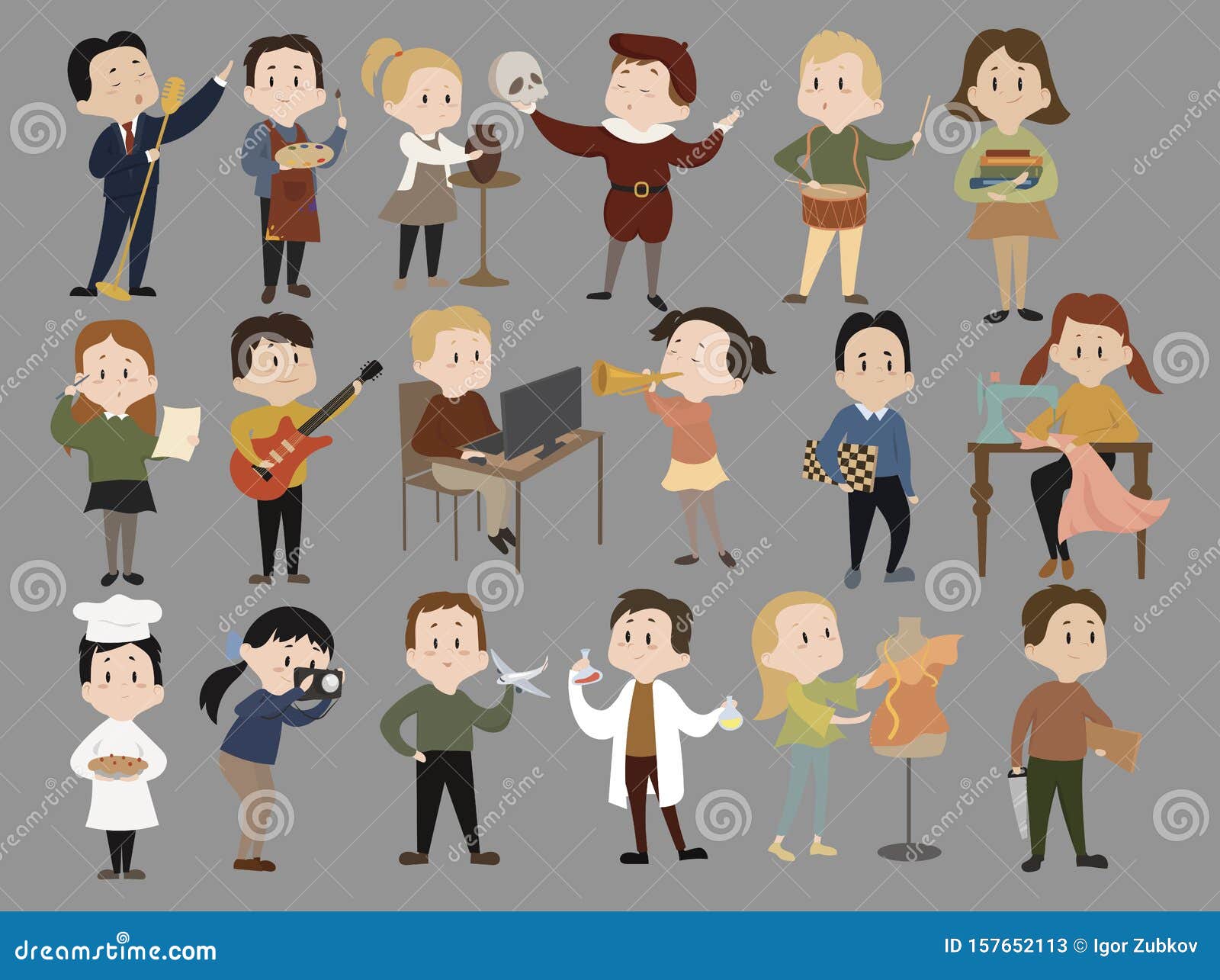 Set of Sections for Children. Collection of Cute Children Learning a ...