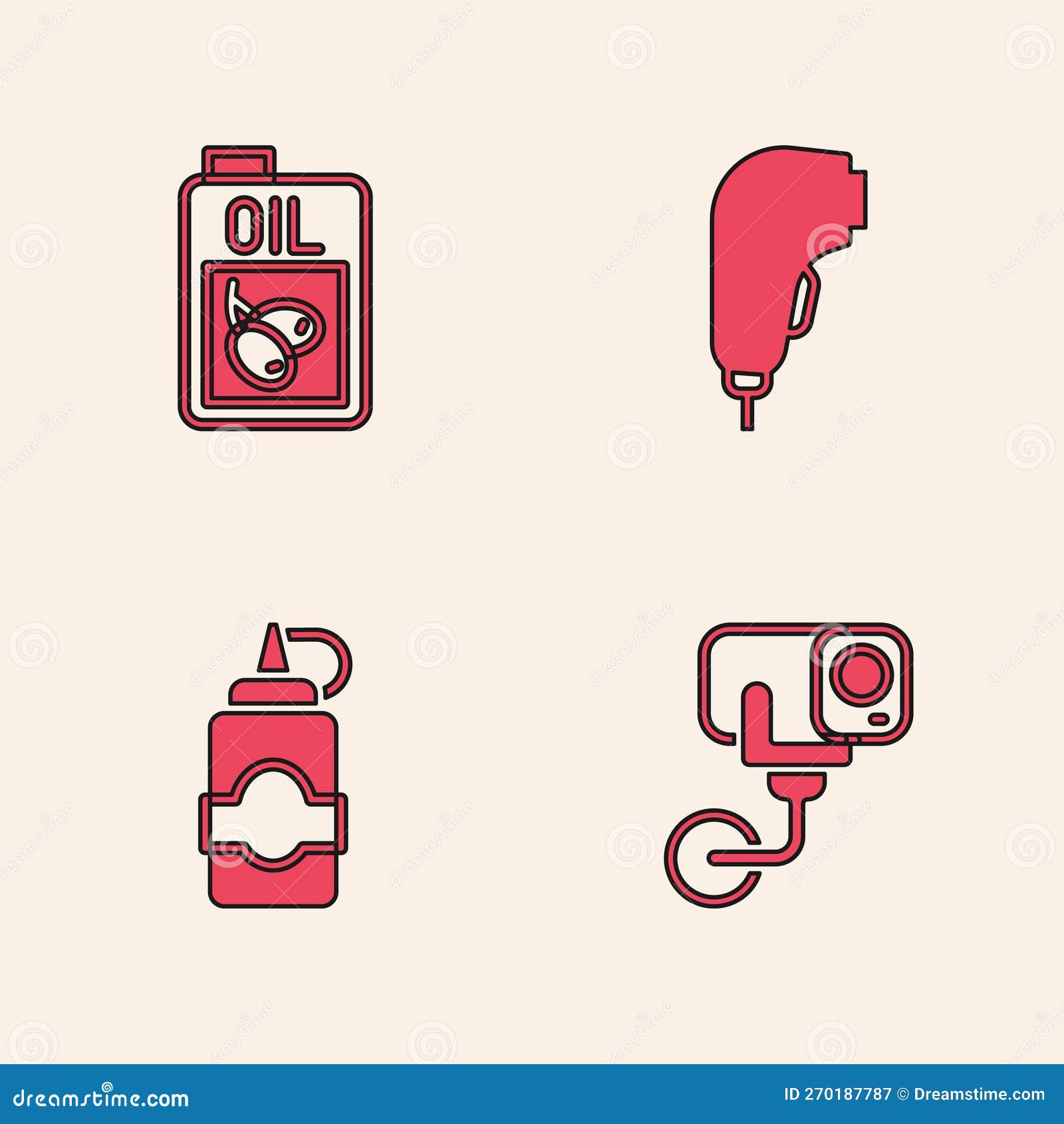 Set Security Camera, Bottle of Olive Oil, Scanner Scanning Bar Code and ...