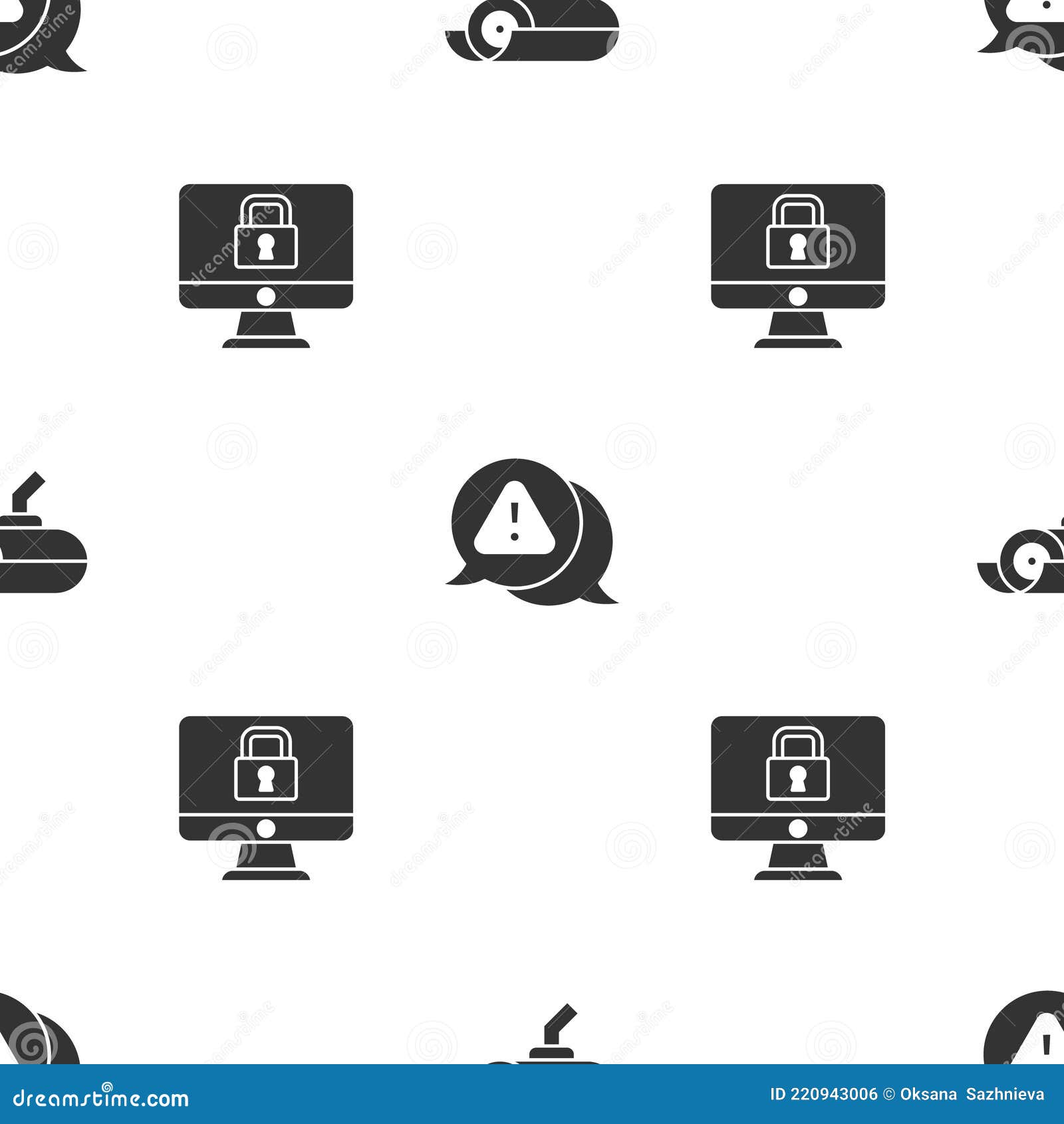 Set Security Camera, Exclamation Mark in Triangle and Lock Monitor on ...