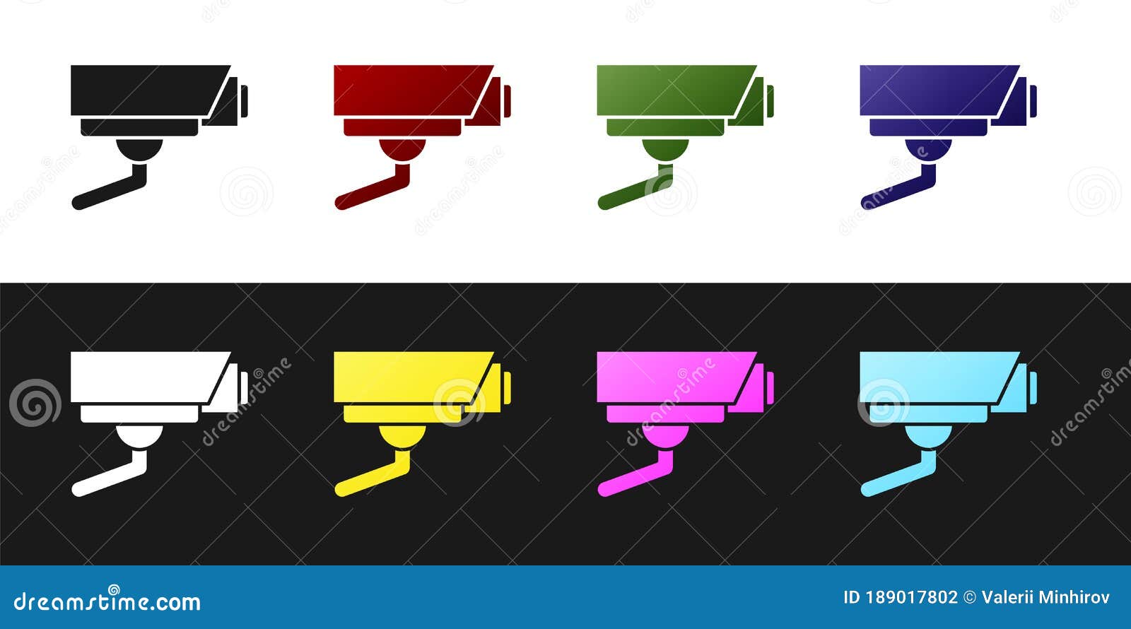 Set Security Camera Icon Isolated on Black and White Background. Vector ...