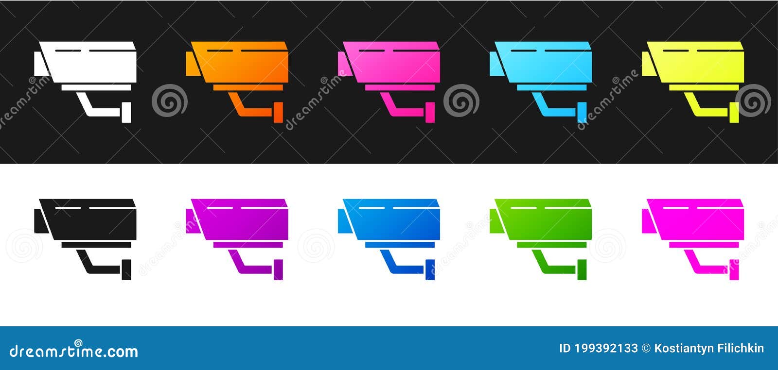 Set Security Camera Icon Isolated on Black and White Background. Vector ...