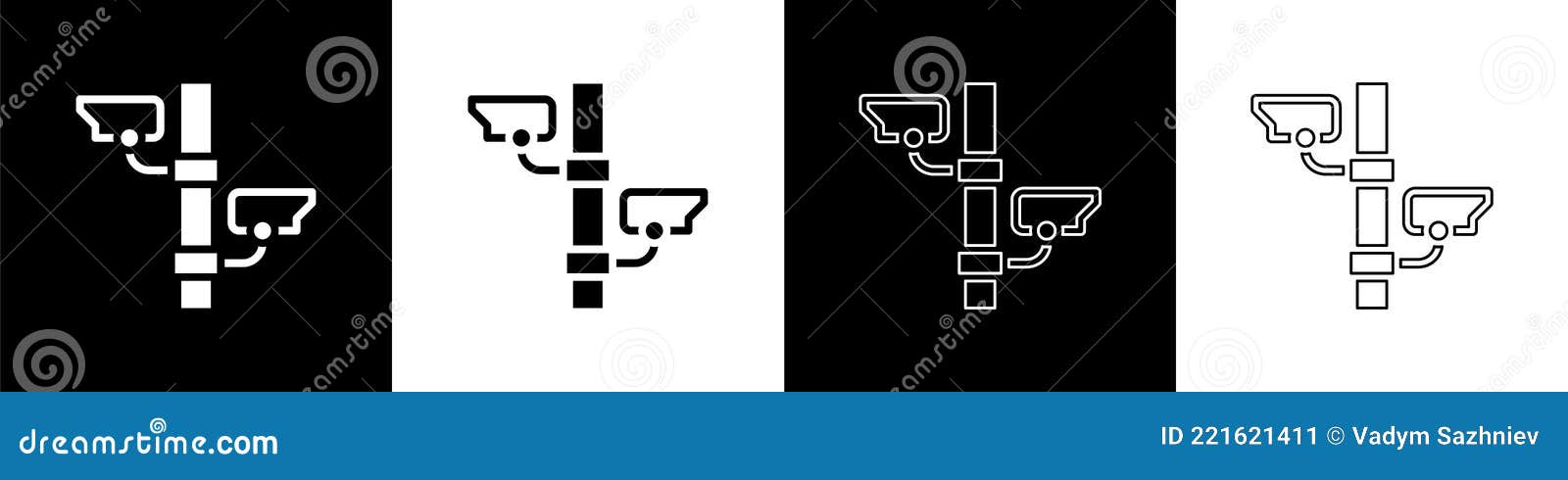 Set Security Camera Icon Isolated on Black and White Background. Vector ...