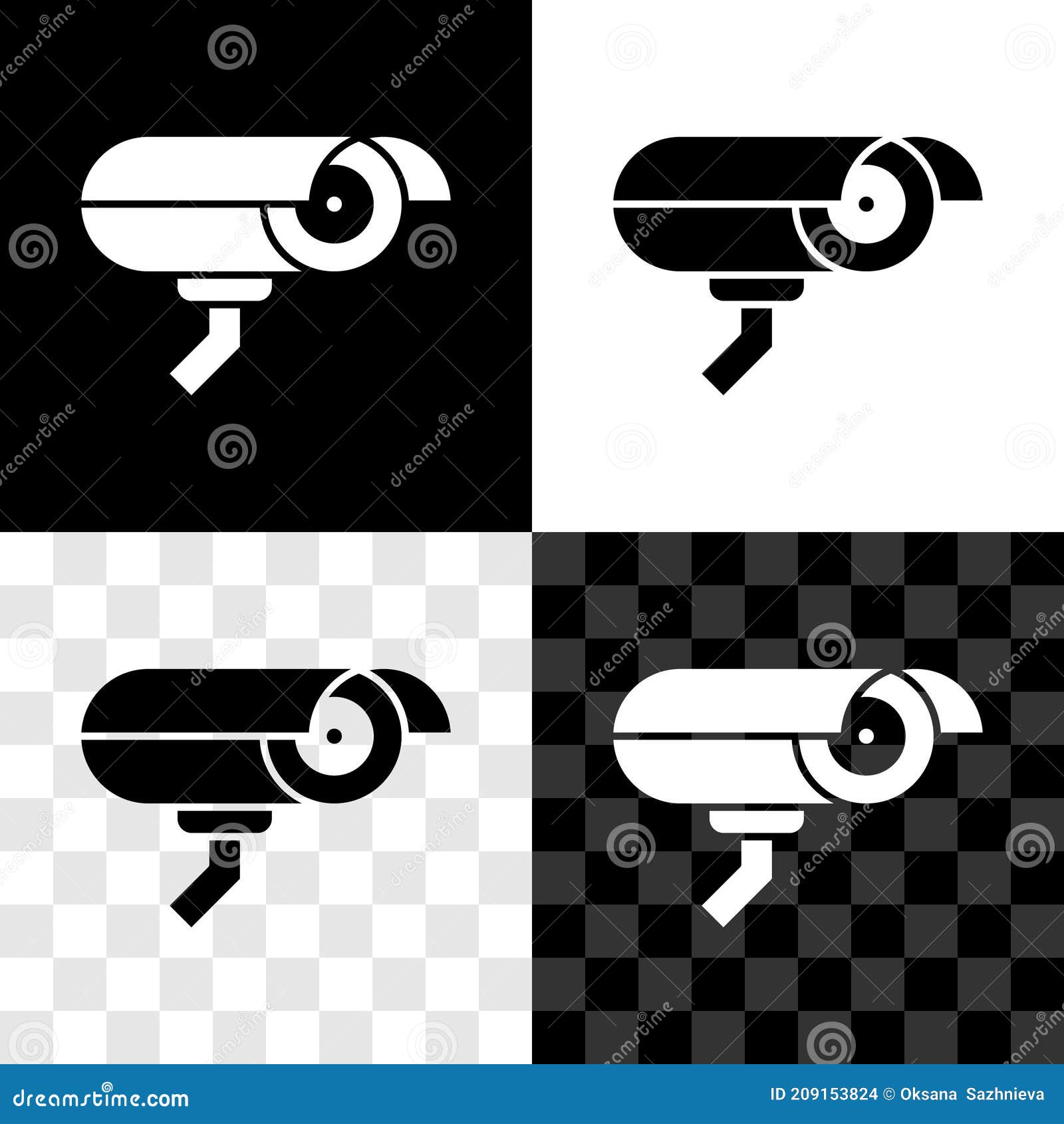 Set Security Camera Icon Isolated on Black and White, Transparent ...