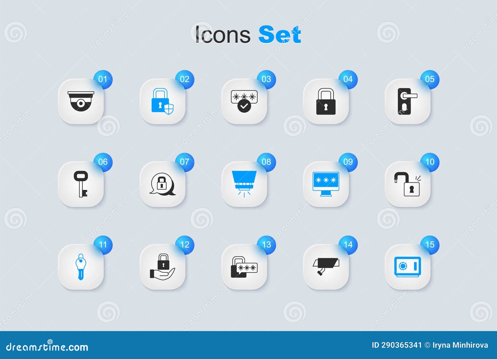 Set Security Camera, Lock, Shield Security with Lock, Key, Safe, Open ...