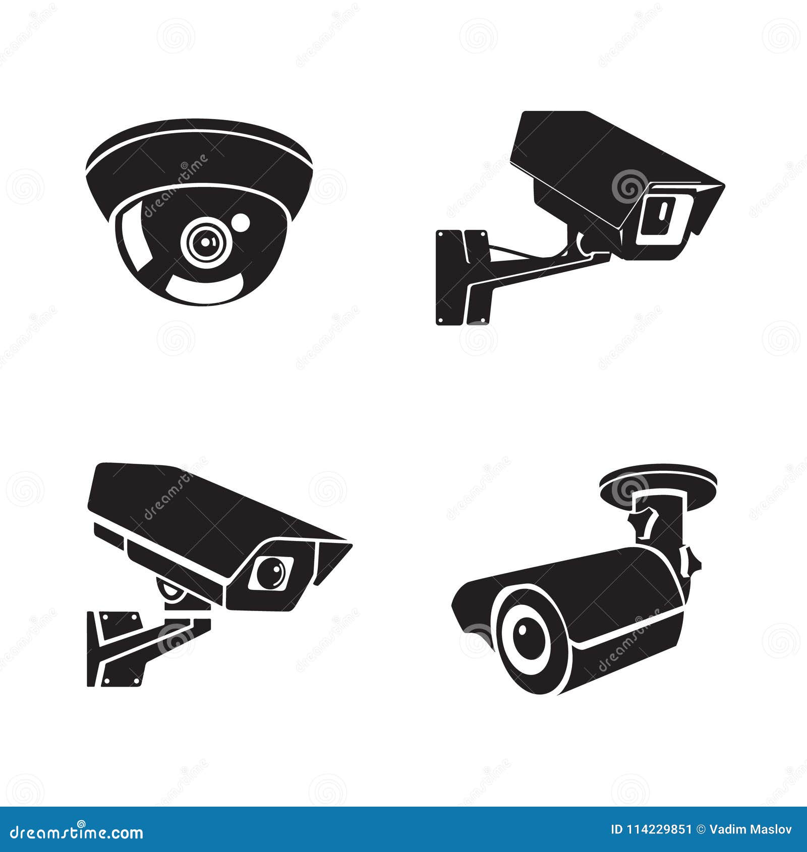 Set of Security Cameras Flat Icons. Stock Vector - Illustration of drawing, graphic: 114229851
