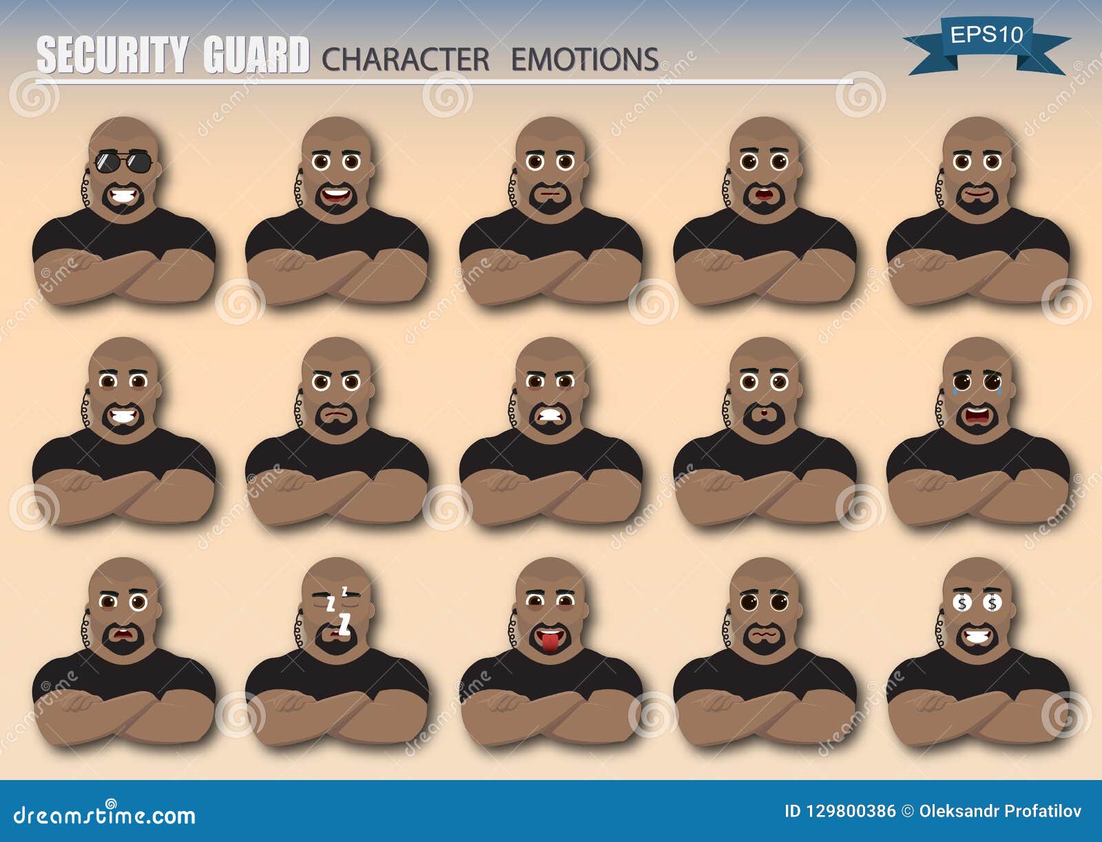 Set of Security Guard Emoticons. Stock Vector - Illustration of ...