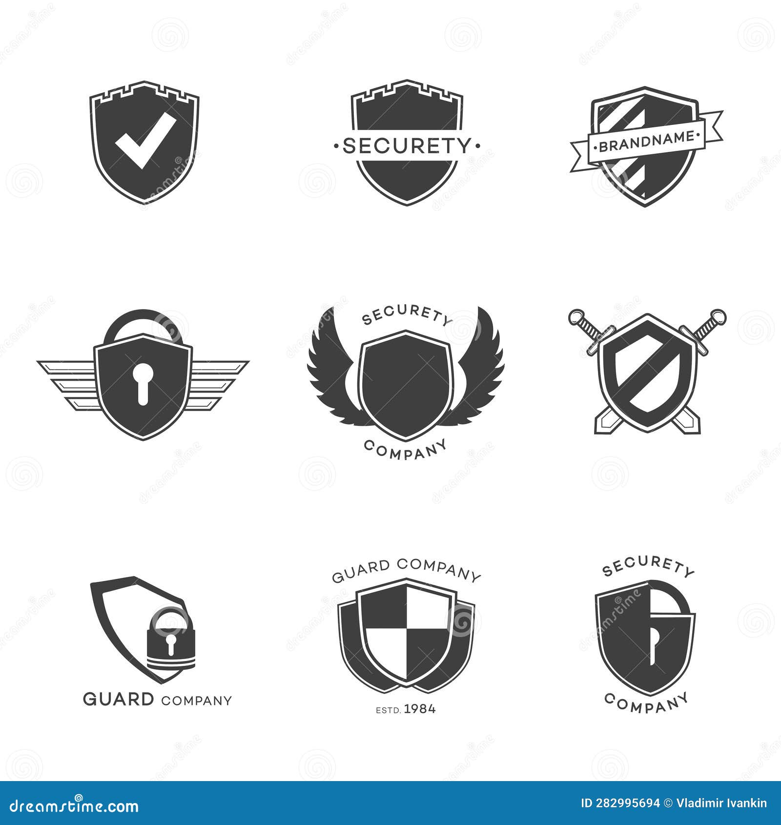 Set of Security Labels Black Color and Flat Style Isolated on White ...