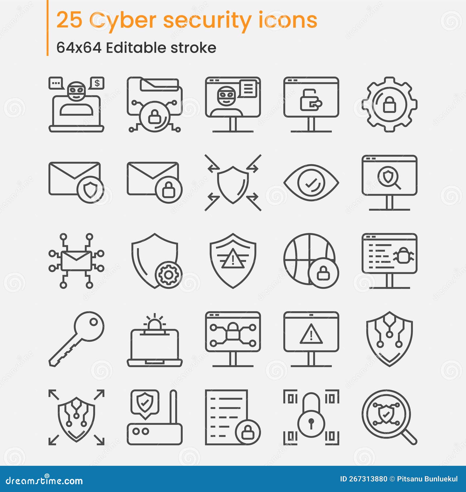 Set of Security Outline Icons Stock Vector - Illustration of business ...