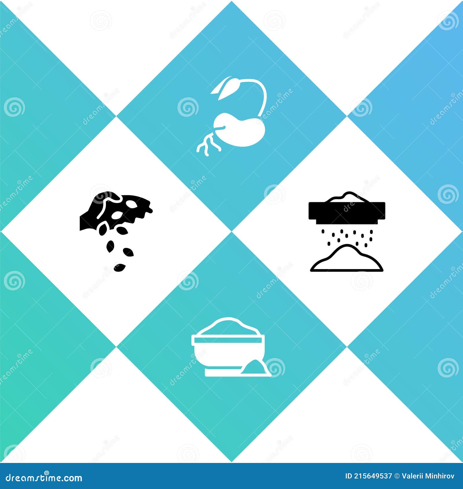 Set Seed, Flour Bowl, Sprout and Sifting Flour Icon. Vector Stock ...