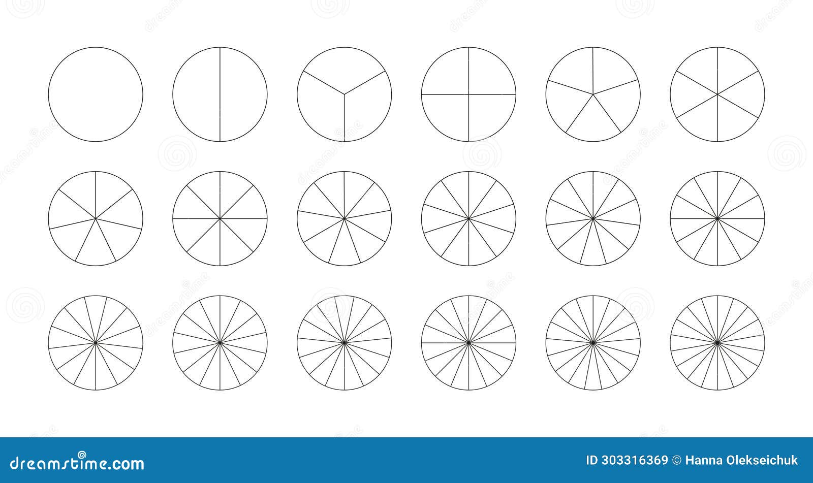 Set of Segmented Charts. Pie Chart Template. Diagram Wheel Parts. Black ...