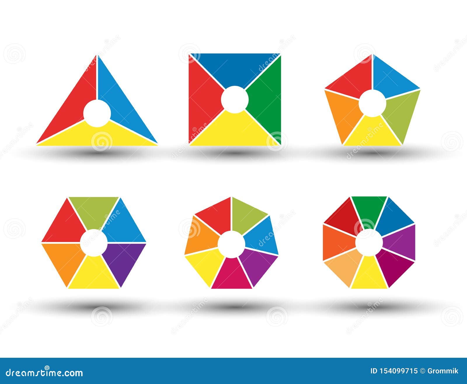 Set of Segmented Diagrams with 3, 4, 5, 6, 7 and 8 Parts of Different ...