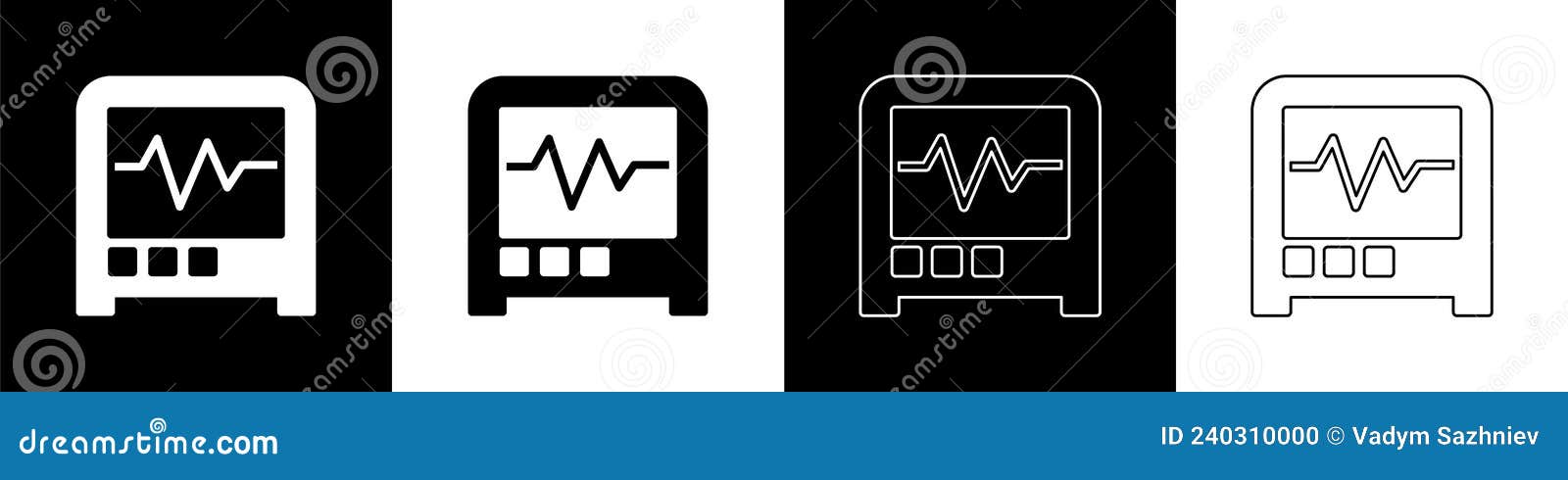 Set Seismograph Icon Isolated on Black and White Background. Earthquake ...