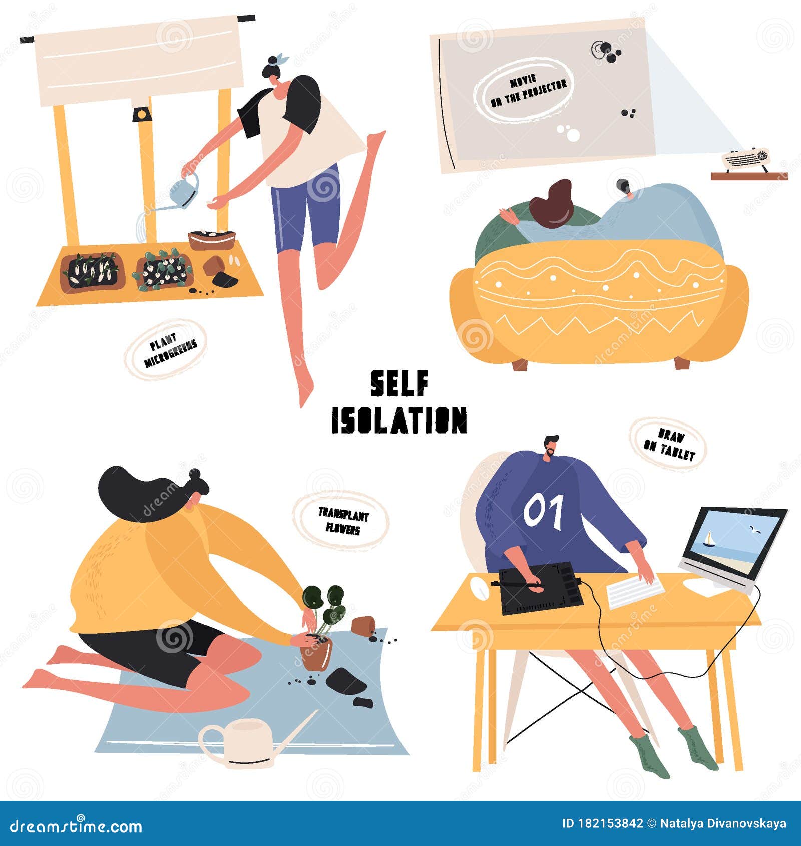 Set self-isolation hobby stock vector. Illustration of element - 182153842