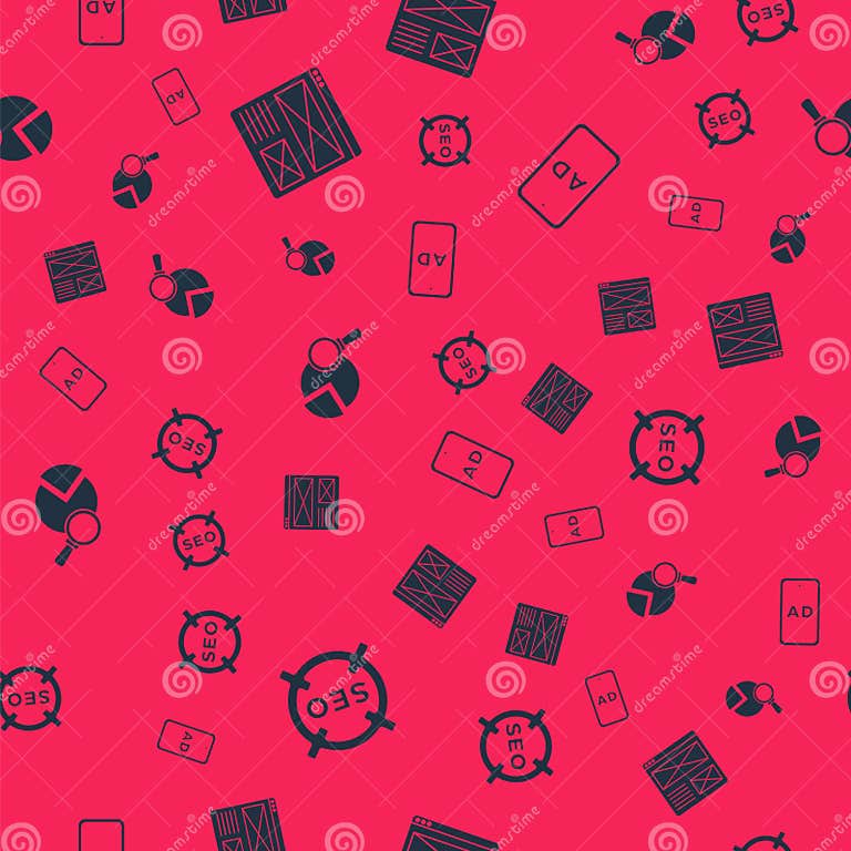 Set SEO Optimization, Browser Window, Magnifying Glass and Analysis and Advertising on Seamless ...