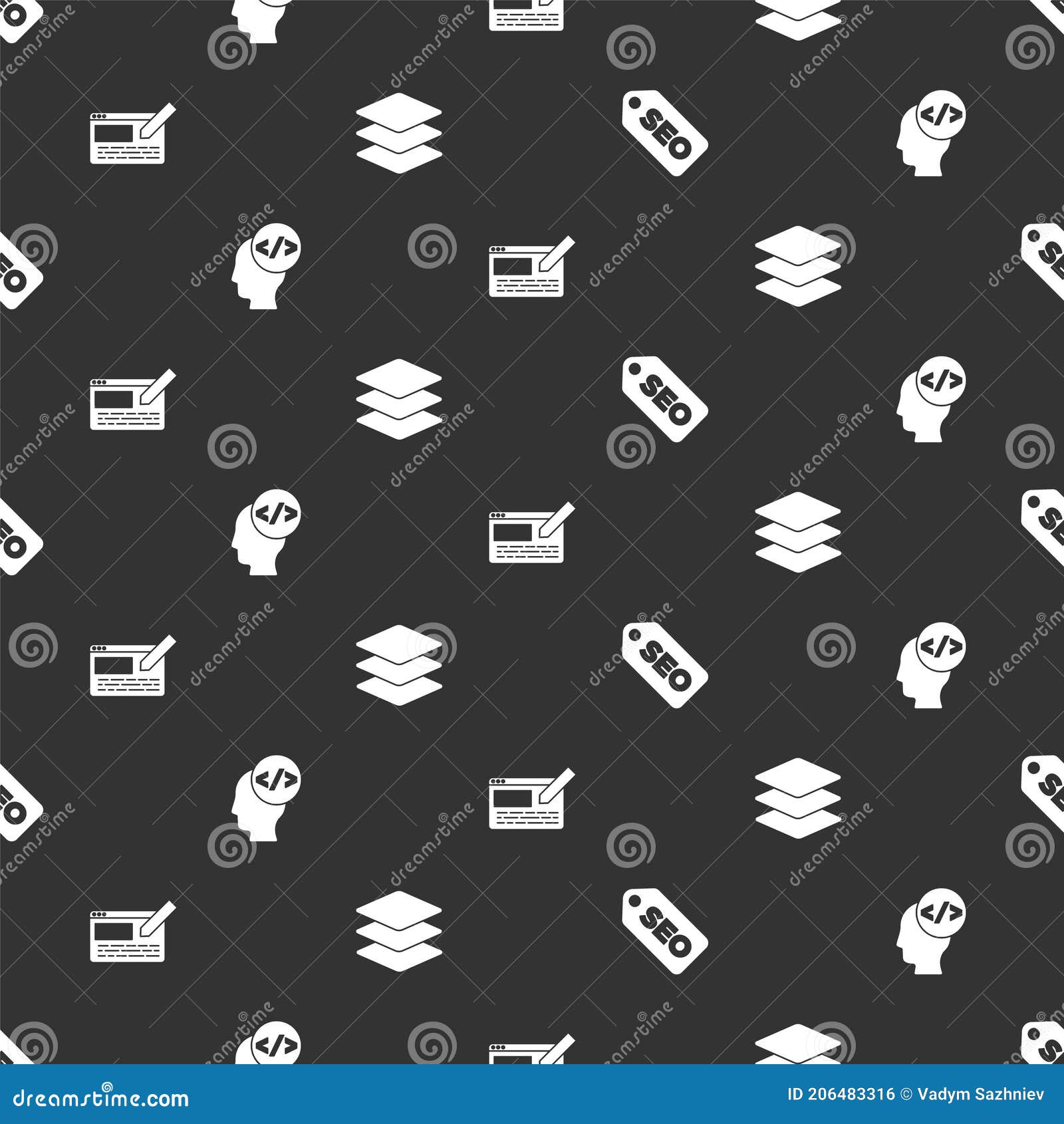 Set Seo Optimization Front End Development Ui Or Ux Design And Layers On Seamless Pattern