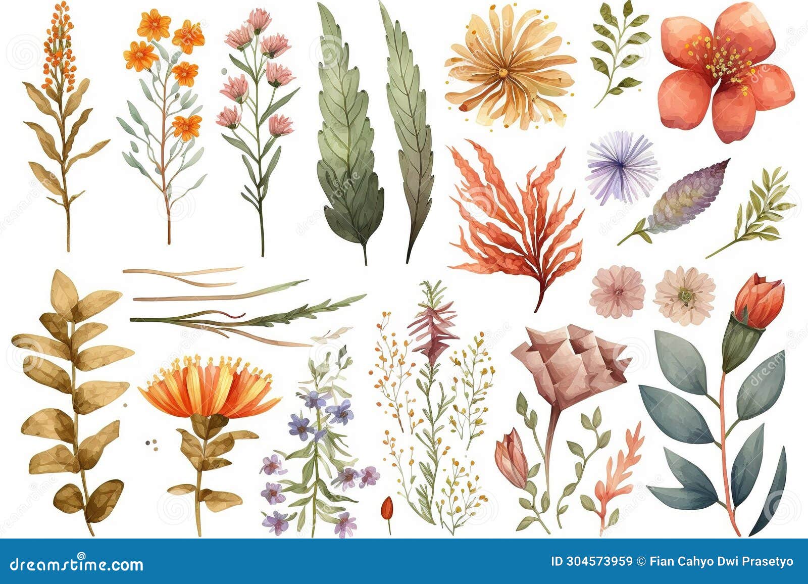 Set of Separate Parts of Flowers in Watercolors Stock Image - Image of ...