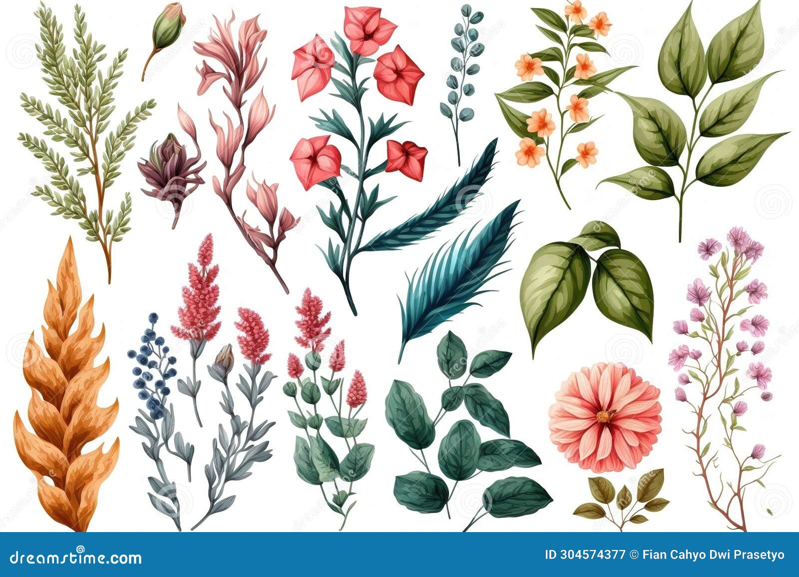 Set of Separate Parts of Flowers in Watercolors Stock Image - Image of ...