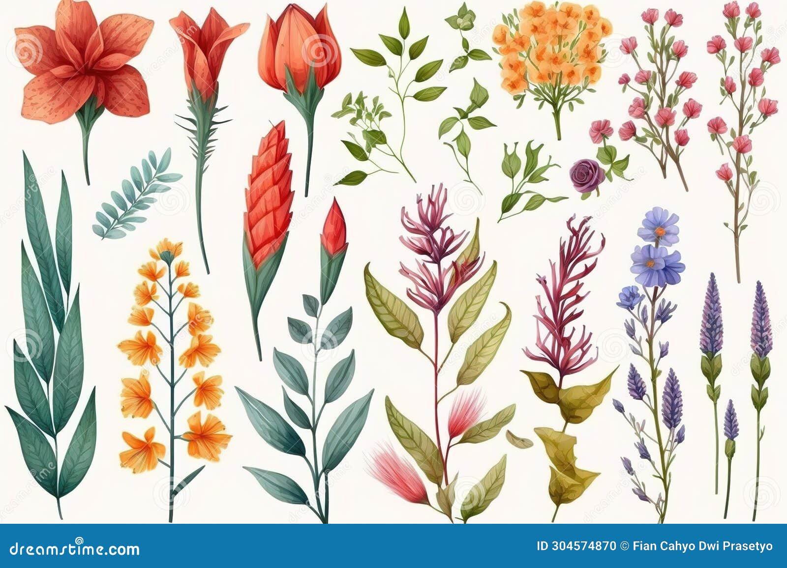 Set of Separate Parts of Flowers in Watercolors Stock Photo - Image of ...