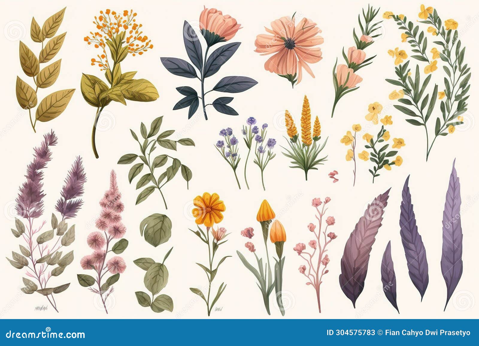 Set of Separate Parts of Flowers in Watercolors Stock Image - Image of ...