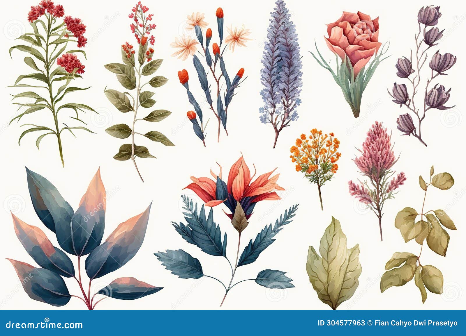 Set of Separate Parts of Flowers in Watercolors Stock Image - Image of ...