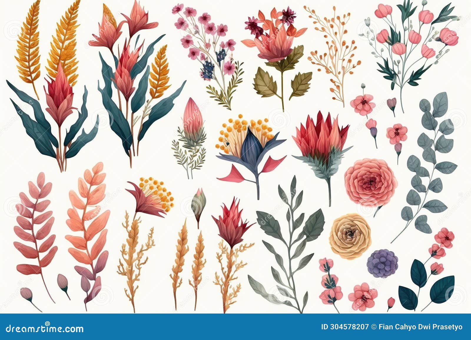 Set of Separate Parts of Flowers in Watercolors Stock Image - Image of ...