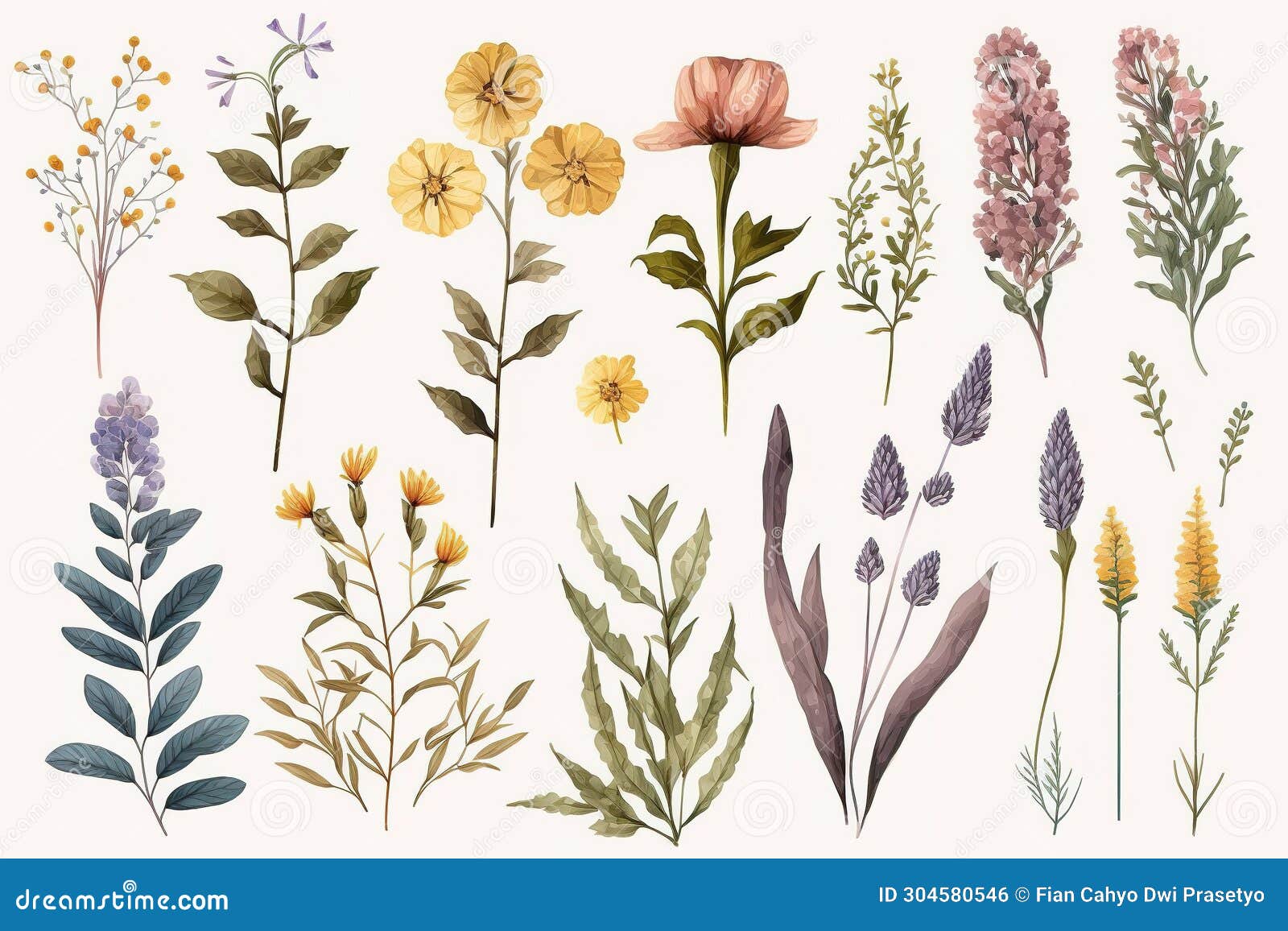 Set of Separate Parts of Flowers in Watercolors Stock Illustration ...