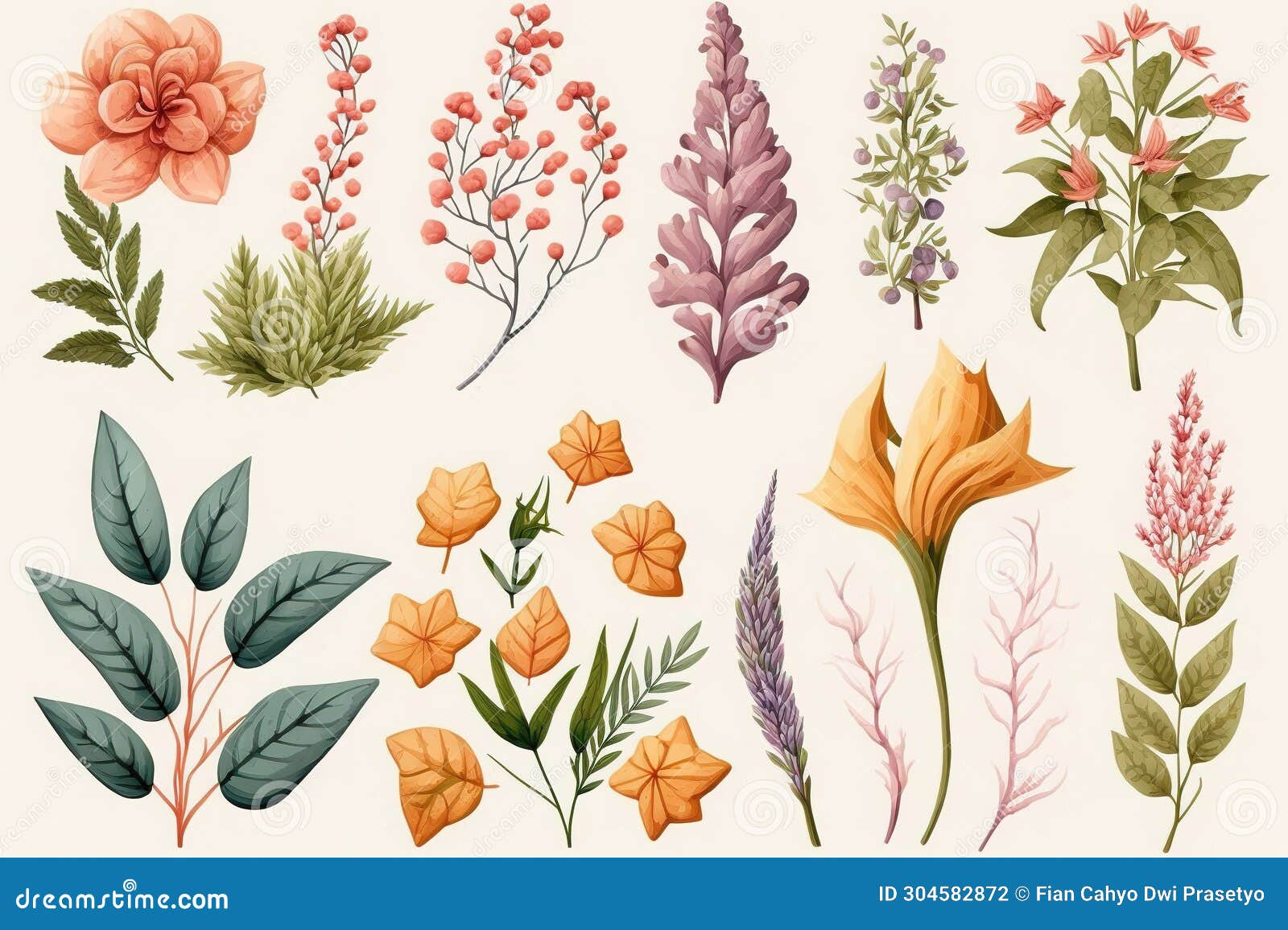 Set of Separate Parts of Flowers in Watercolors Stock Illustration ...
