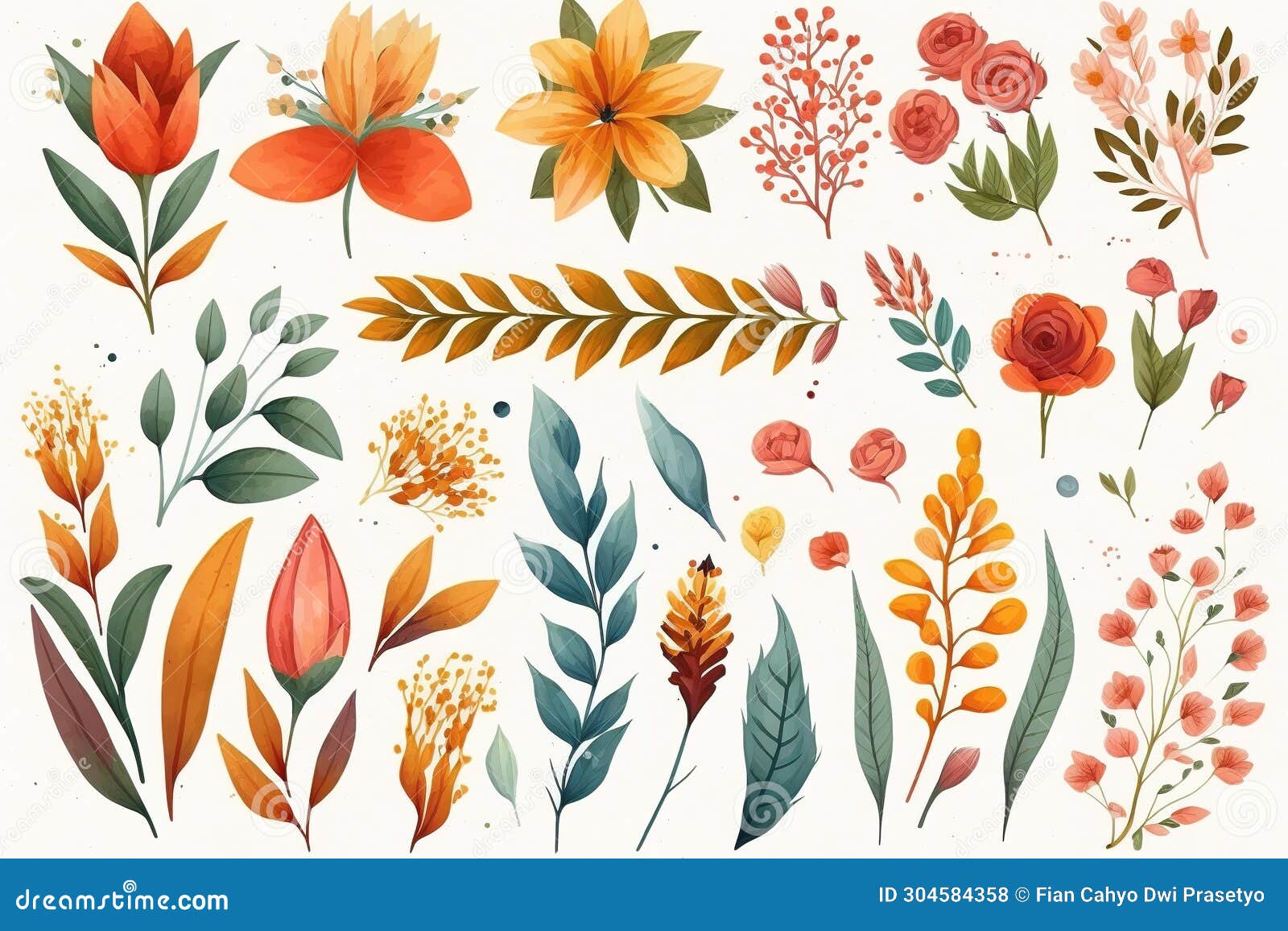 Set of Separate Parts of Flowers in Watercolors Stock Illustration ...