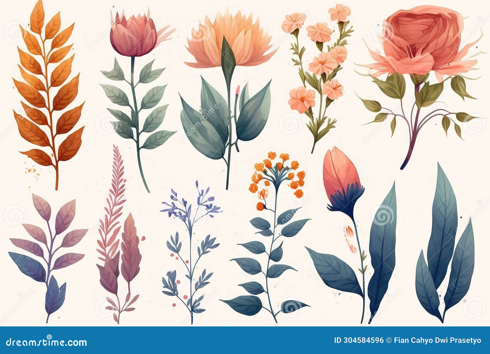 Set of Separate Parts of Flowers in Watercolors Stock Illustration ...