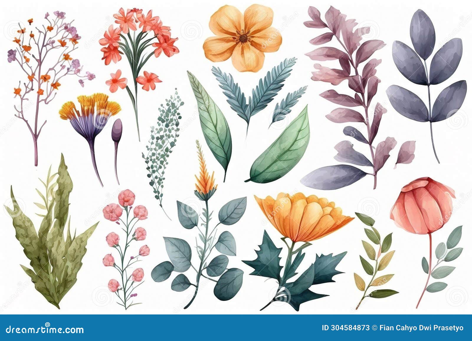 Set of Separate Parts of Flowers in Watercolors Stock Illustration ...