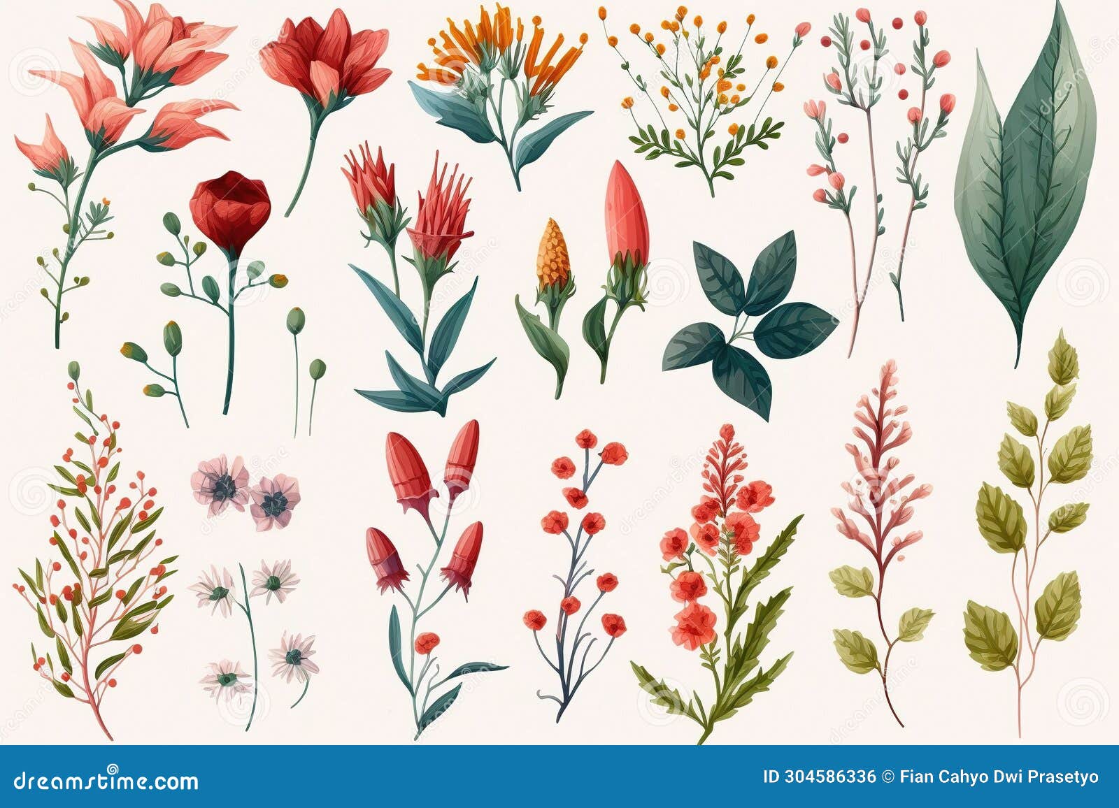 Set of Separate Parts of Flowers in Watercolors Stock Illustration ...