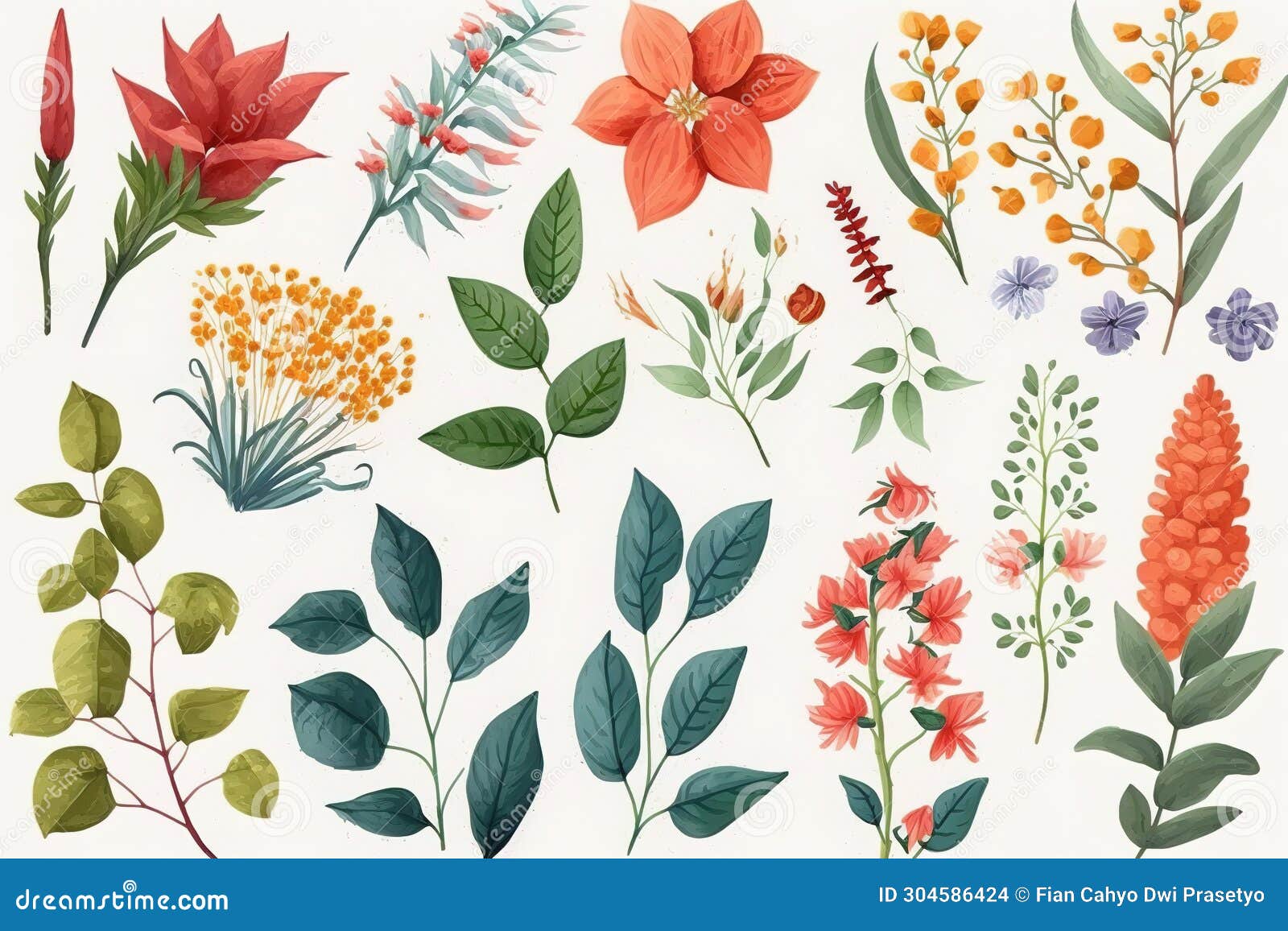 Set of Separate Parts of Flowers in Watercolors Stock Illustration ...