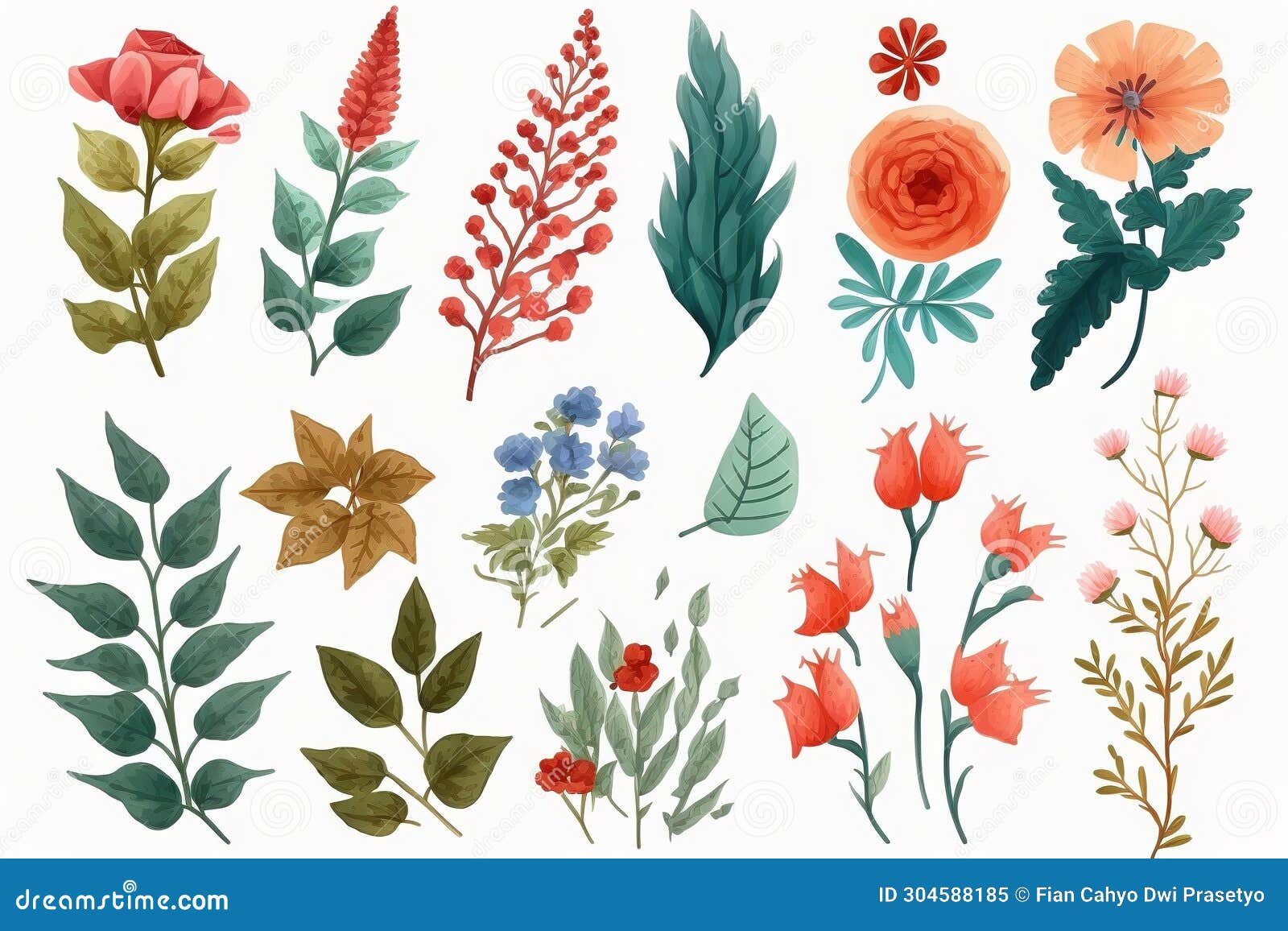 Set of Separate Parts of Flowers in Watercolors Stock Illustration ...
