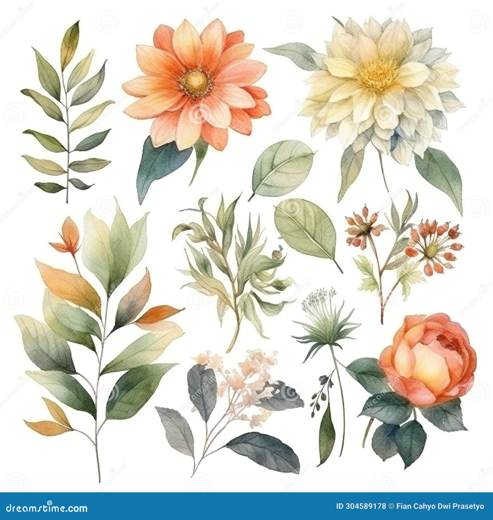 Set of Separate Parts of Flowers in Watercolors Stock Photo - Image of ...