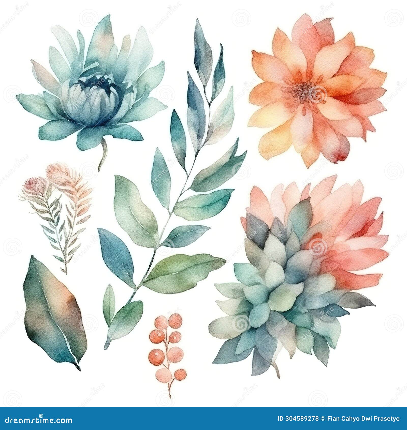 Set of Separate Parts of Flowers in Watercolors Stock Photo - Image of ...