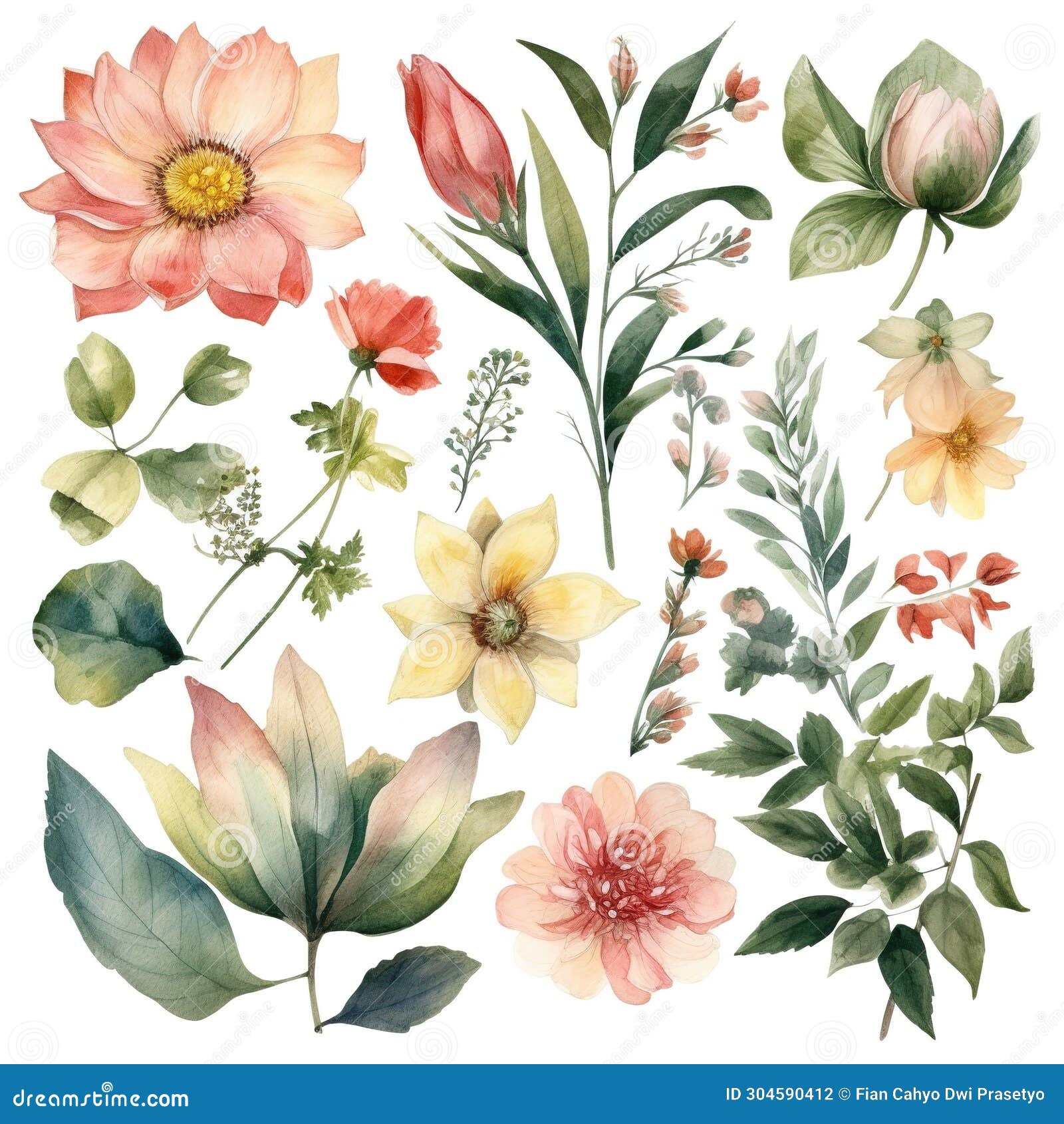 Set of Separate Parts of Flowers in Watercolors Stock Photo - Image of ...