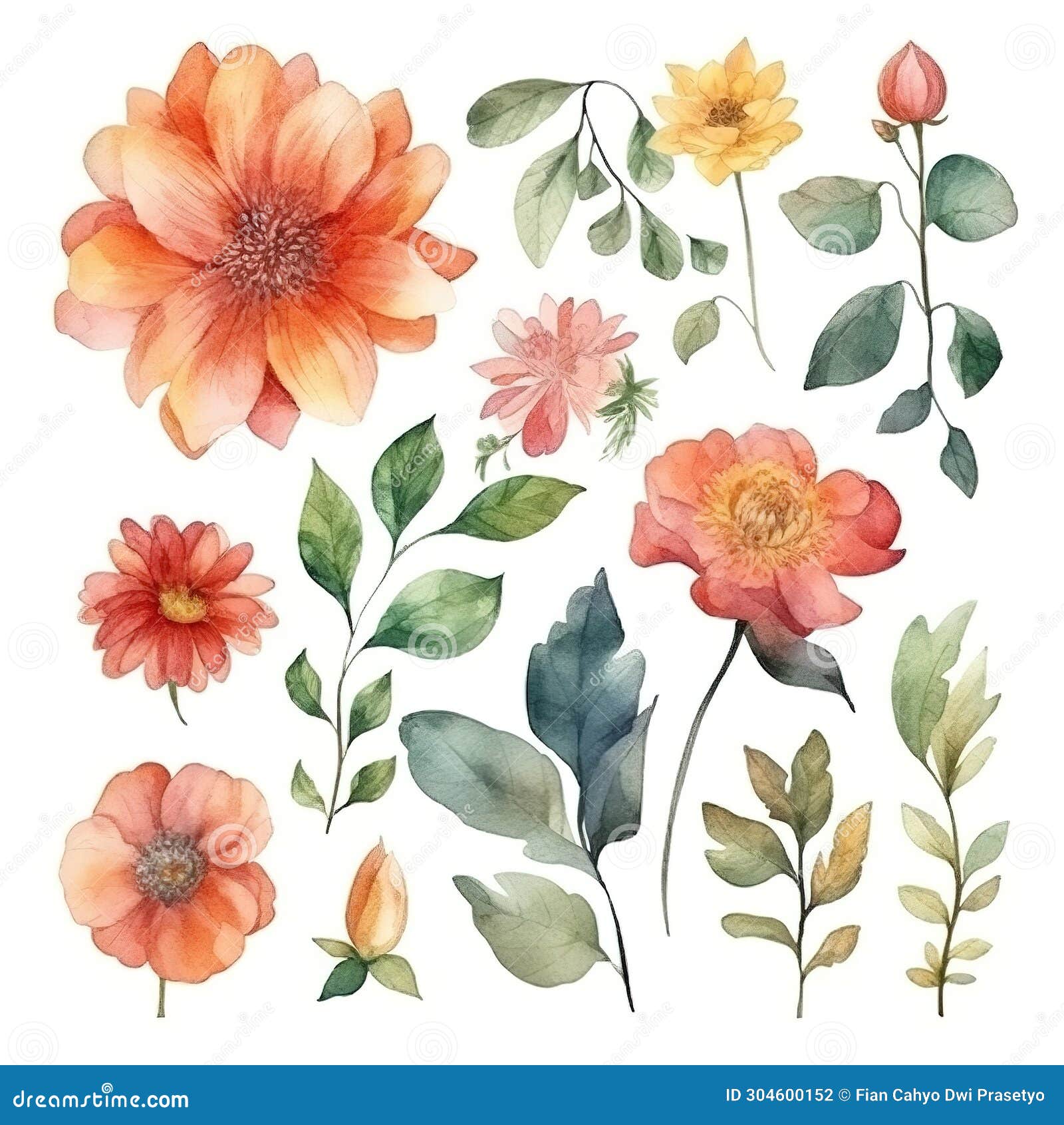 Set of Separate Parts of Flowers in Watercolors Stock Illustration ...
