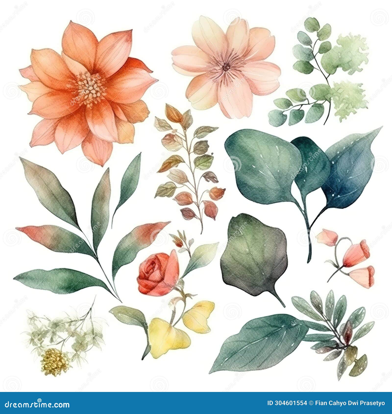 Set of Separate Parts of Flowers in Watercolors Stock Photo - Image of ...
