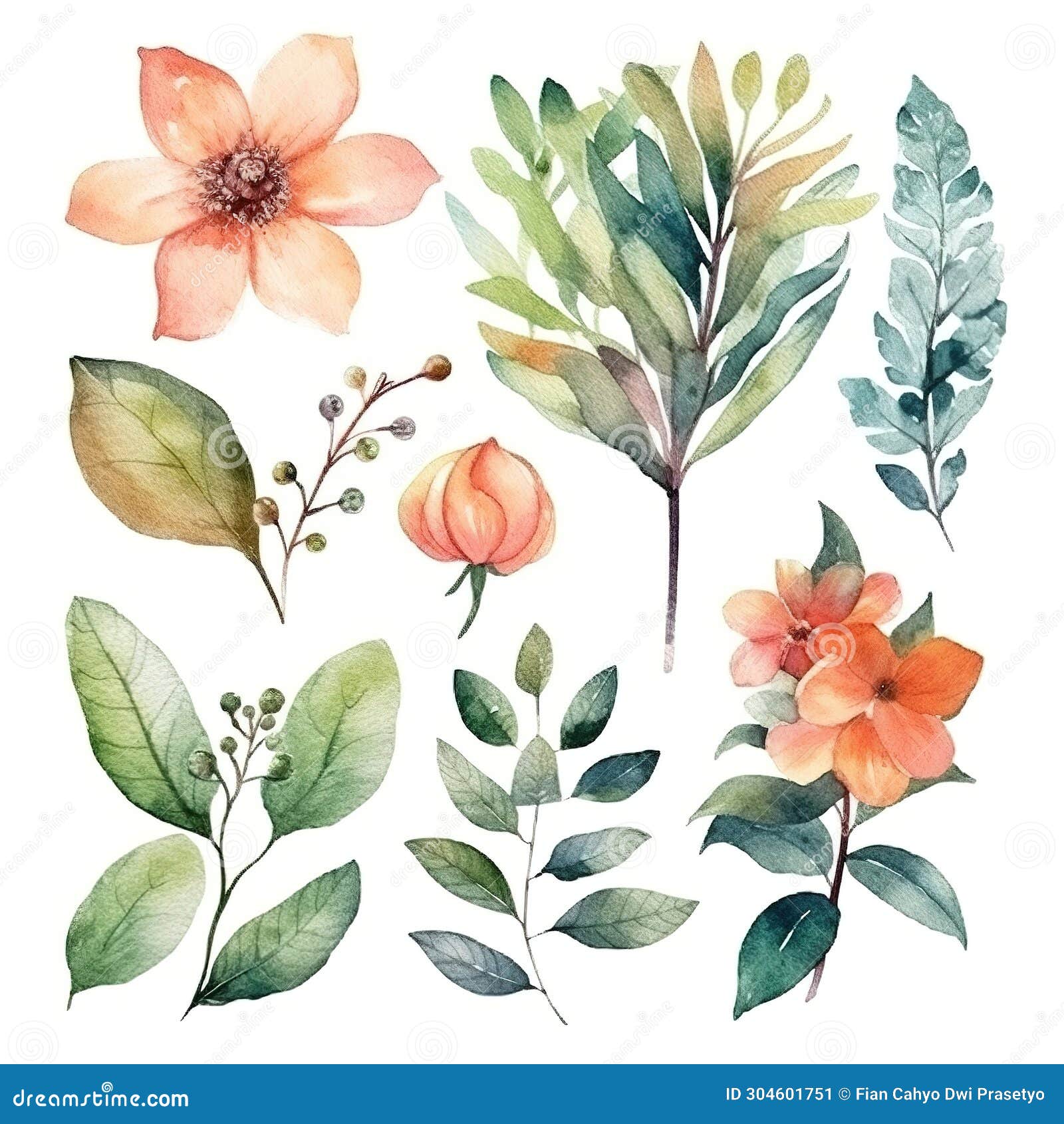 Set of Separate Parts of Flowers in Watercolors Stock Image - Image of ...